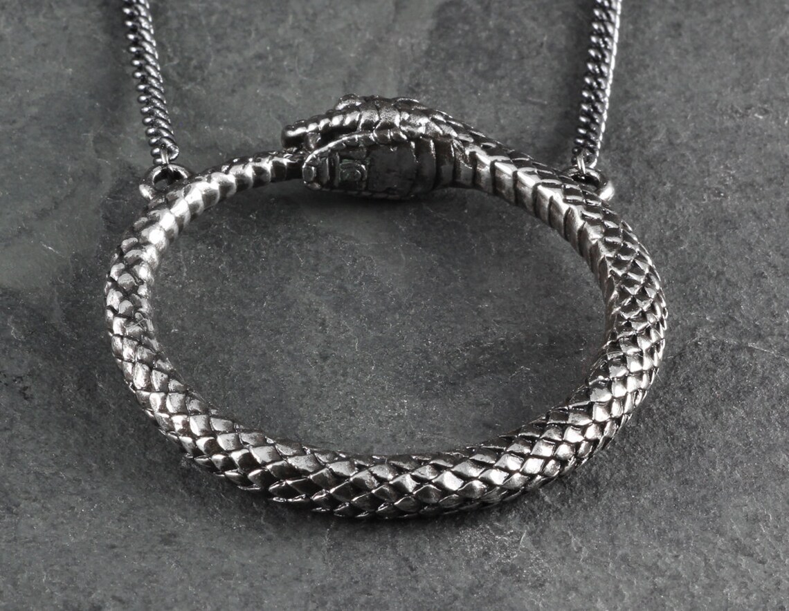 Ouroboros Necklace - Antique Silver Ouroboros Pendant - Snake Necklace ...