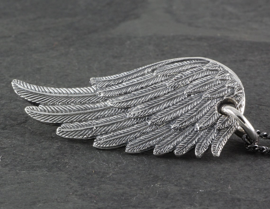 Raven Wing Necklace Sterling Silver Bird Wing Pendant | Etsy