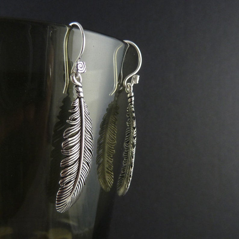 Feather Earrings Antique Silver Feather Earrings - Etsy