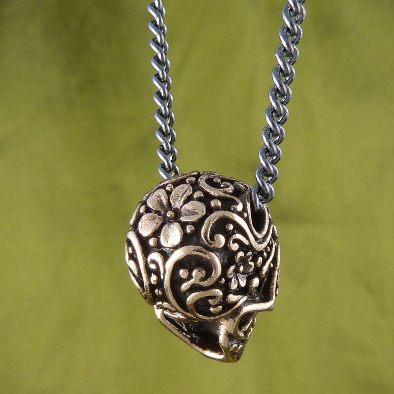 Sugar Skull Necklace Bronze Sugar Skull Pendant - Etsy