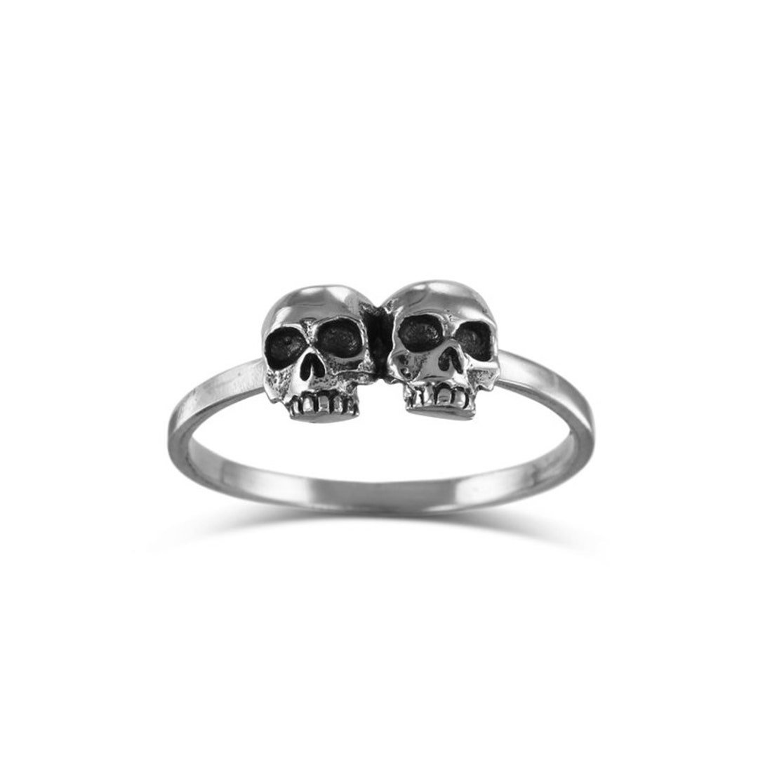 Double Skull Stacking Ring - Antique Silver Two Skull Stackable Ring - Etsy
