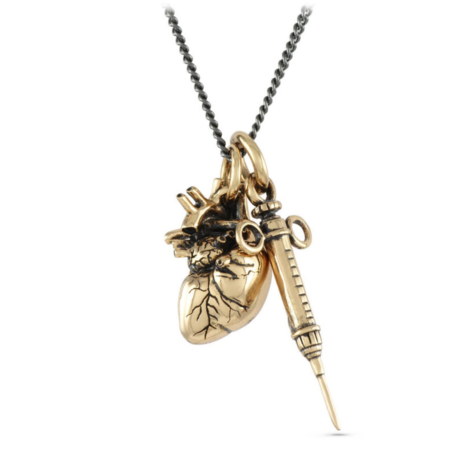 Anatomical Heart and Syringe Necklace - Bronze Heart and Syringe ...
