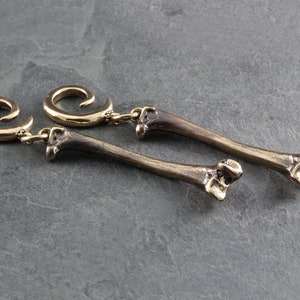 Femur Bone Ear Weights - Bronze Raven Femur Gauged Earrings - Femur ...