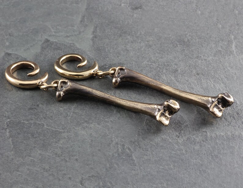 Femur Bone Ear Weights Bronze Raven Femur Gauged Earrings | Etsy