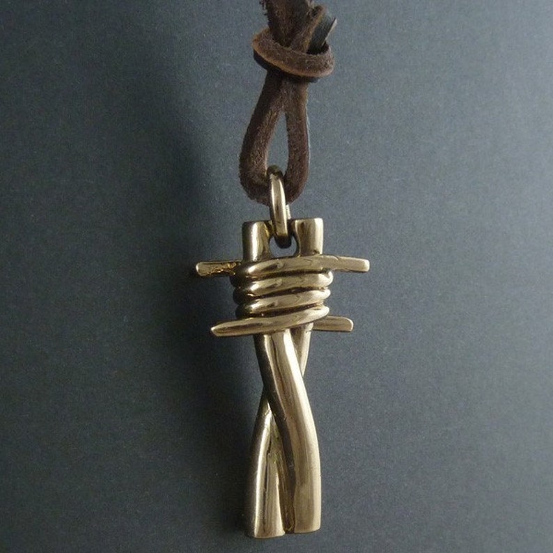 Punk Rock Necklace Bronze Barb Wire Pendant on Leather - Etsy