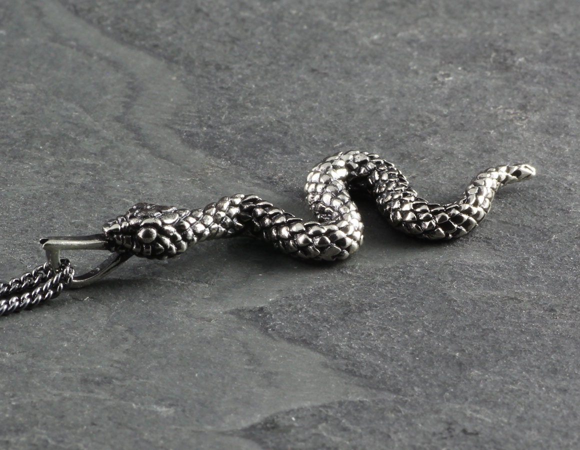 Snake Necklace - Antique Silver Snake Pendant - Etsy