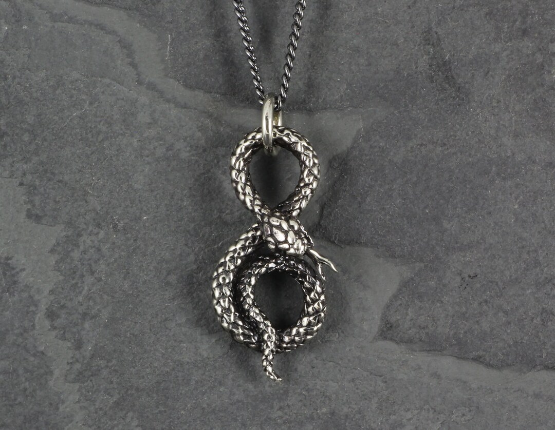 Snake Necklace - Antique Silver Coiled Snake Pendant - Infinity ...