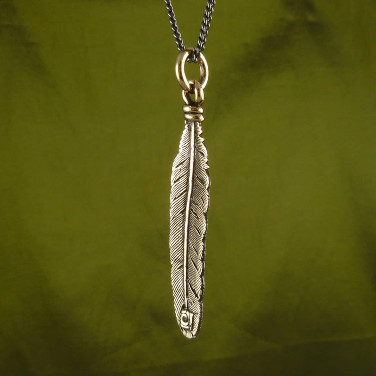 Feather Necklace - Bronze Feather Pendant - Feather Jewelry - Etsy