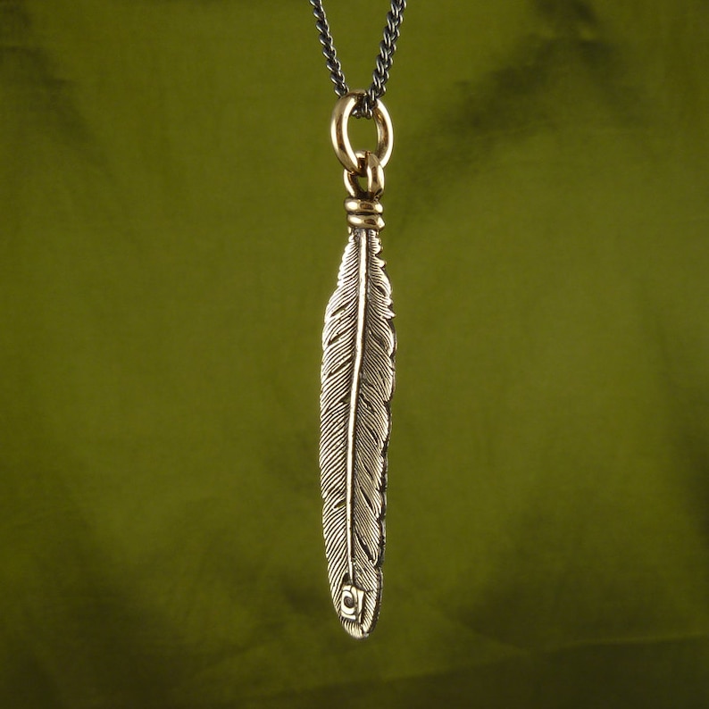 Feather Necklace Bronze Feather Pendant Feather Jewelry | Etsy