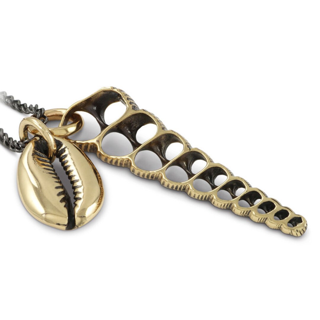 Shell Necklace - Bronze Turritella Shell and Cowrie Shell Pendant ...