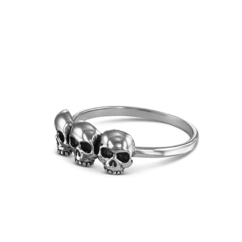 Skull Stacking Ring - Antique Silver Three Skulls Stackable Ring - Etsy