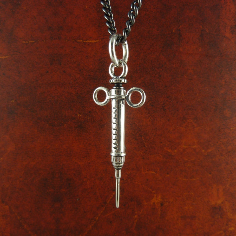 Syringe Necklace Antique Silver Syringe Pendant Nurse - Etsy