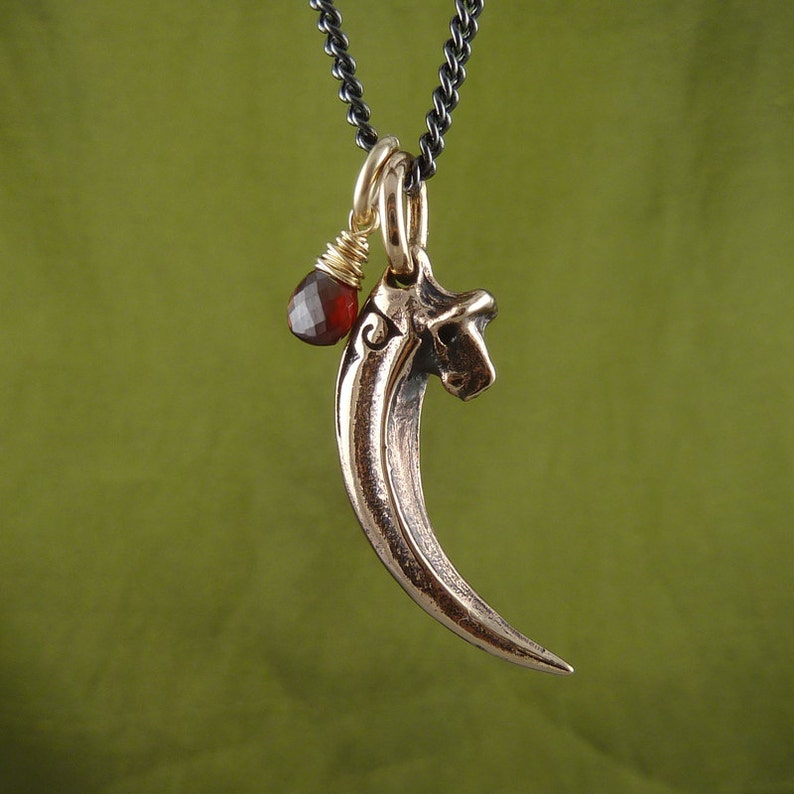 Raven Talon & Garnet Necklace - Bronze Raven Talon With Gold-filled ...
