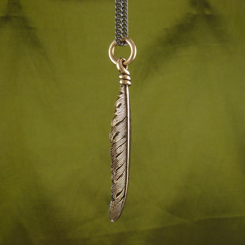 Feather Necklace - Bronze Feather Pendant - Feather Jewelry - Etsy