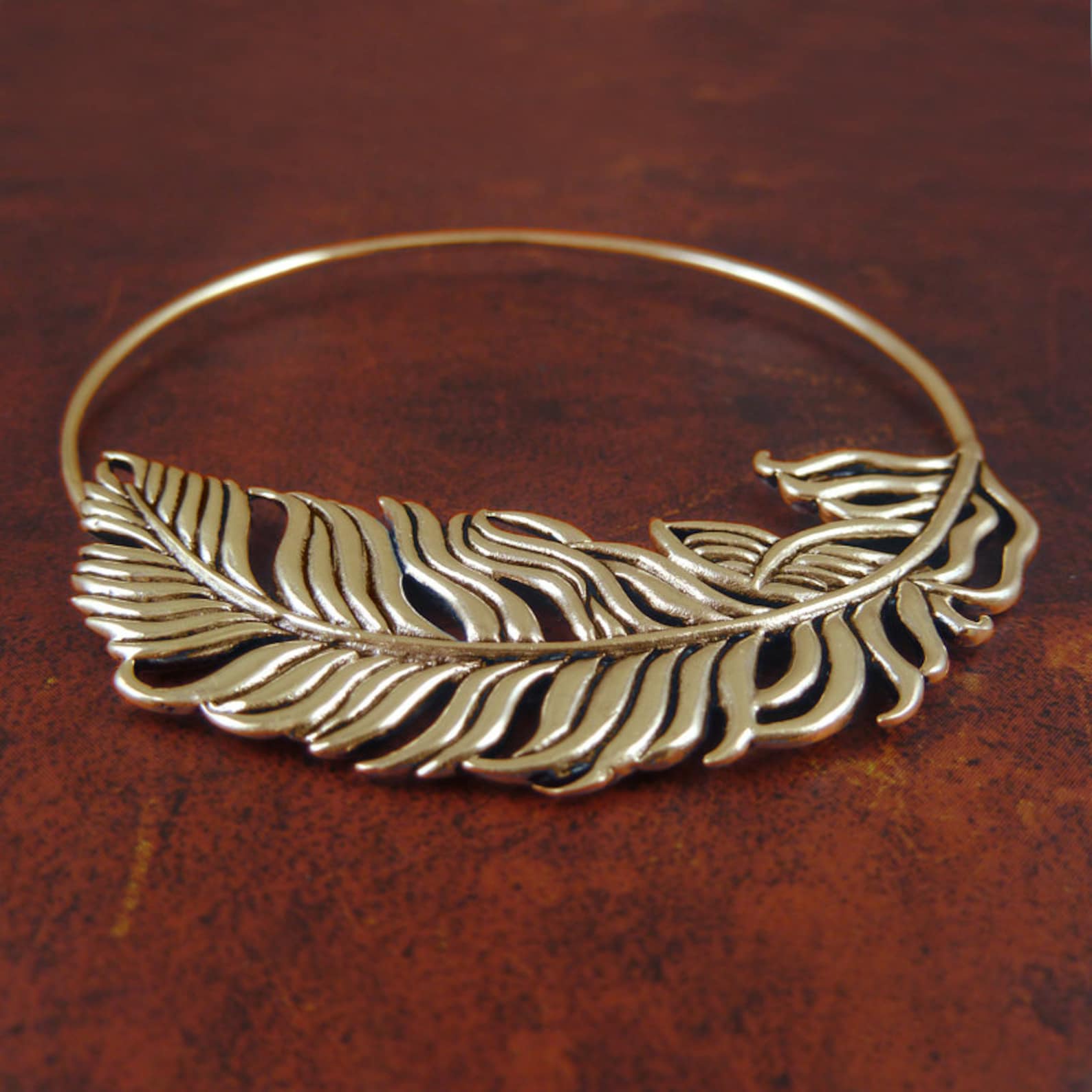 Feather Hoop Earrings Bronze Feather Hoop Earrings - Etsy