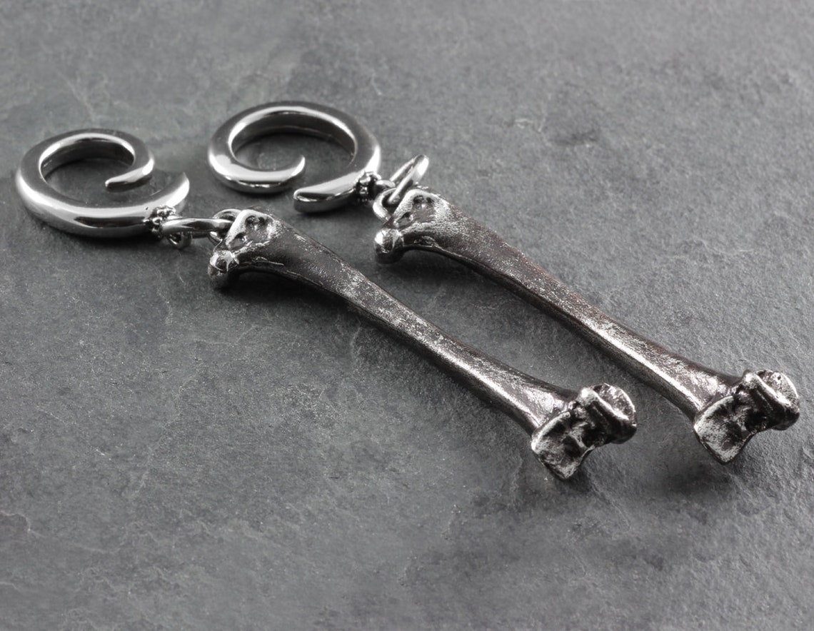 Femur Bone Ear Weights Antique Silver Raven Femur Gauged | Etsy