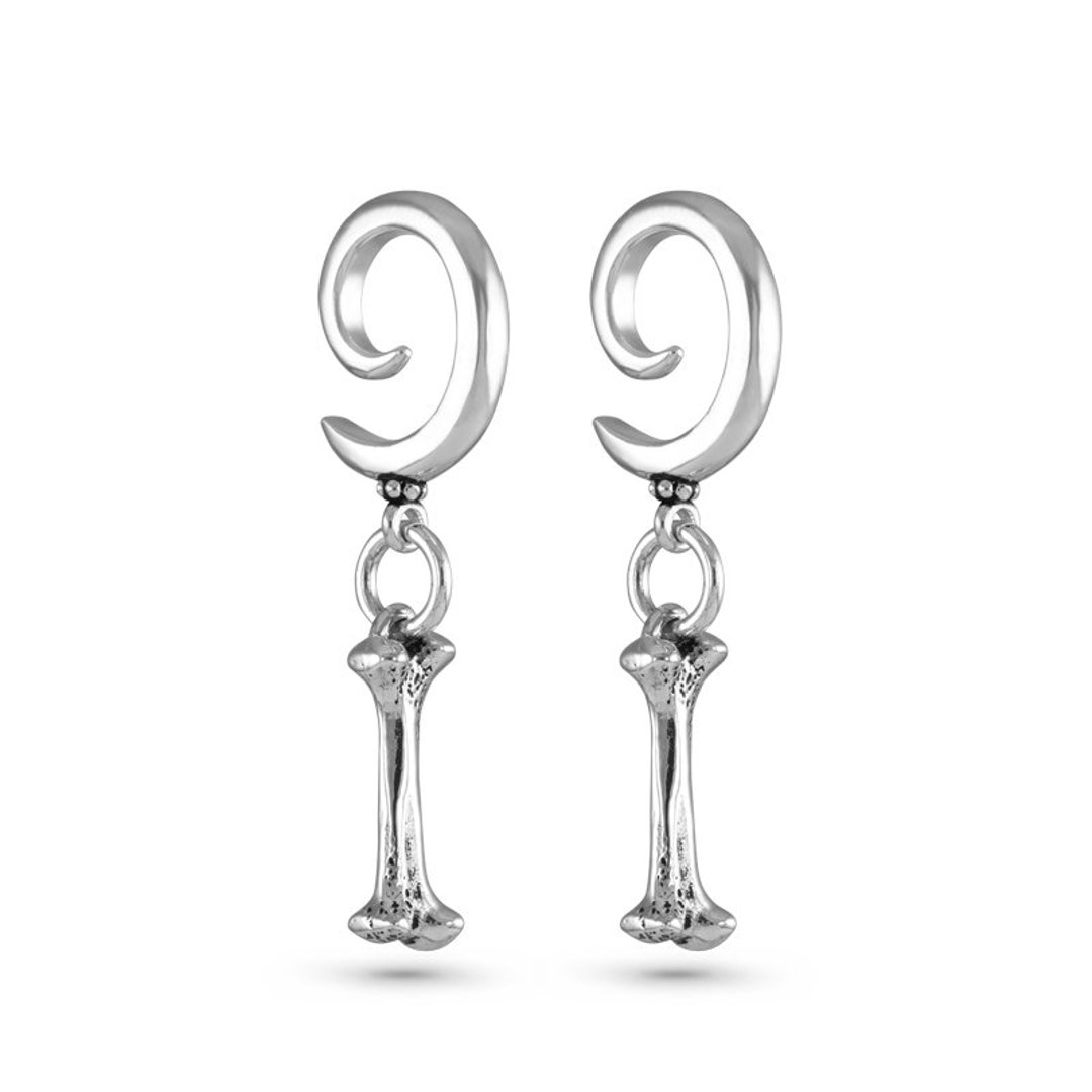 Bone Ear Weights - Antique Silver Femur Bone Gauged Earrings - Bone ...