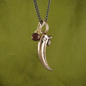 Raven Talon & Garnet Necklace - Bronze Raven Talon With Gold-filled ...