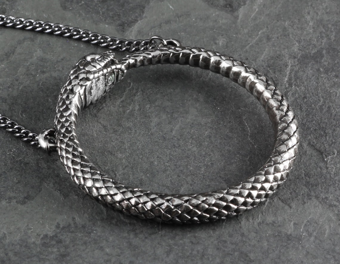 Ouroboros Necklace - Antique Silver Ouroboros Pendant - Snake Necklace ...