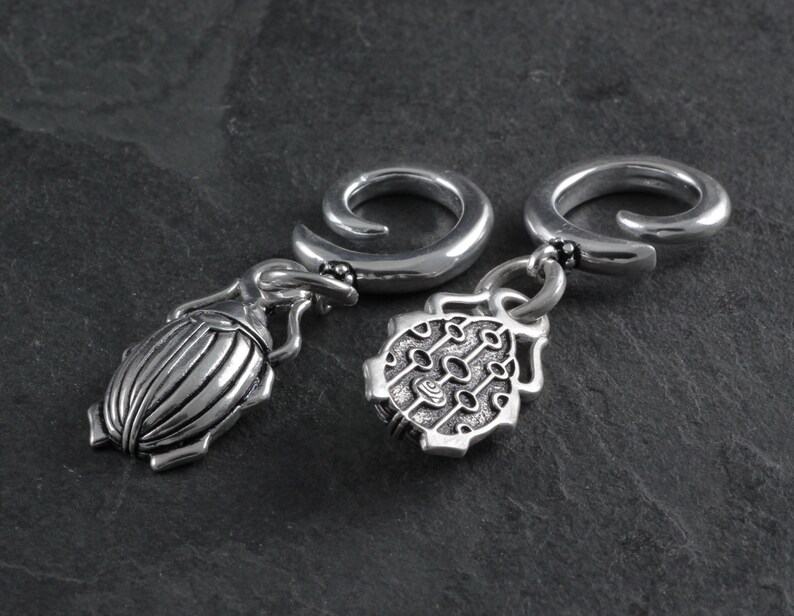Scarab Beetle Ear Weights Antique Silver Scarab Gauged | Etsy