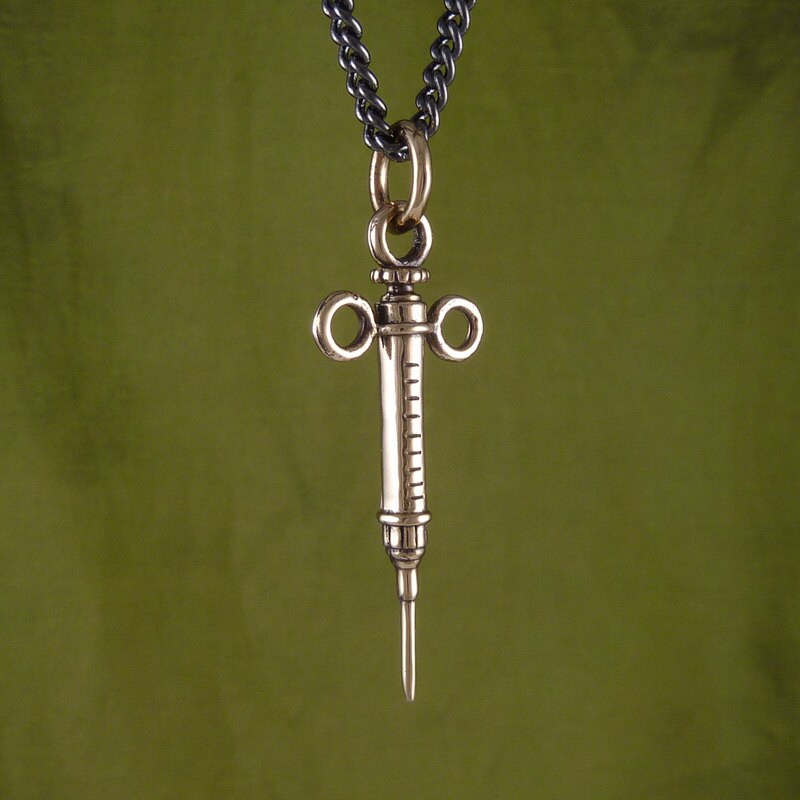 Syringe Necklace - Bronze Syringe Pendant - Etsy