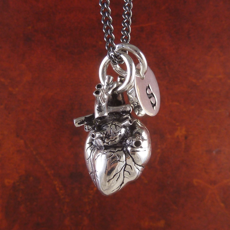 Personalized Heart - Anatomical Heart With Initial Charm Necklace ...