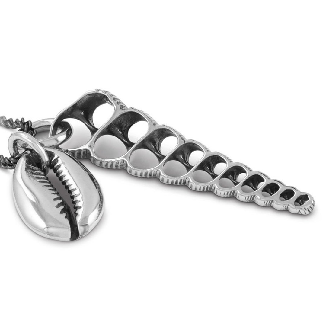 Silver Shell Necklace - Antique Silver Spiral Shell and Cowrie Shell ...