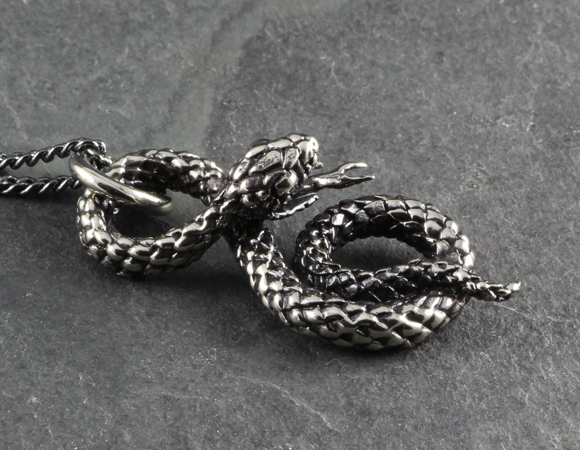 Snake Necklace Antique Silver Coiled Snake Pendant | Etsy