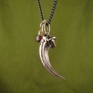 Raven Talon & Garnet Necklace - Bronze Raven Talon With Gold-filled ...