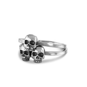 Double Skull Stacking Ring - Antique Silver Two Skull Stackable Ring - Etsy