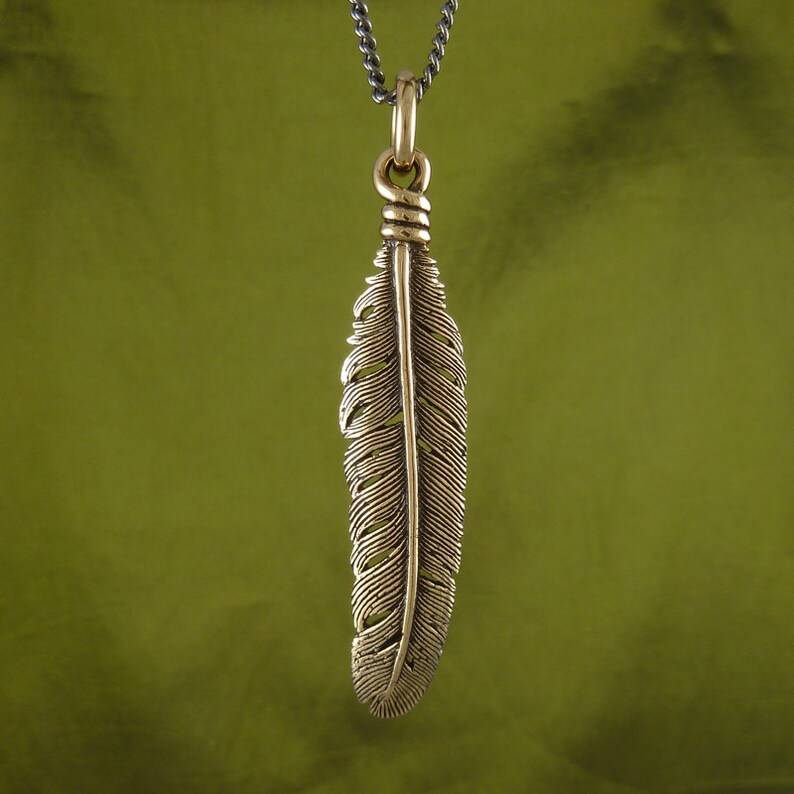 Feather Necklace Bronze Feather Pendant Feather Jewelry | Etsy