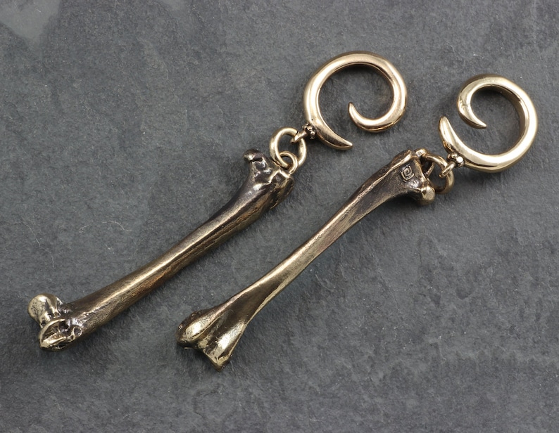 Femur Bone Ear Weights Bronze Raven Femur Gauged Earrings | Etsy