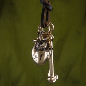Anatomical Heart and Femur Bone Necklace - Bronze Heart and Bone ...