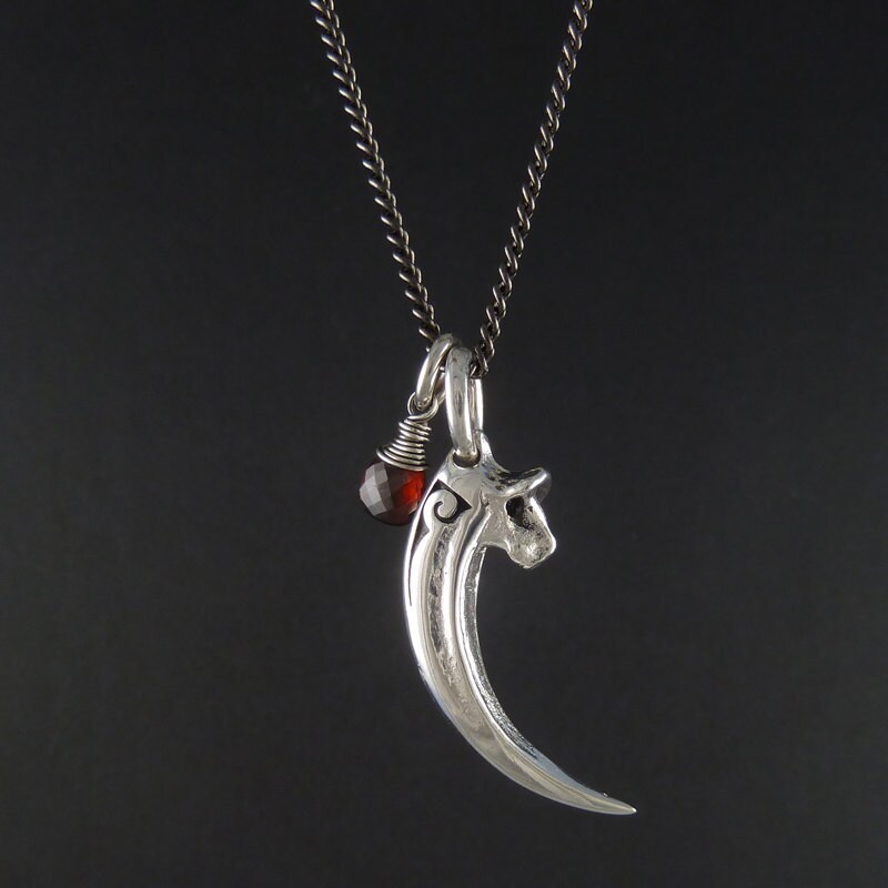 Raven Talon & Garnet Necklace - Antique Silver Raven Talon With ...