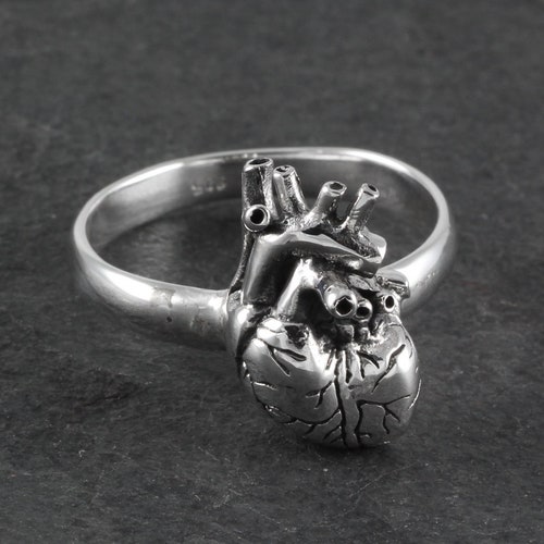 Anatomical Heart Ring Sterling Silver Heart Realistic Heart - Etsy