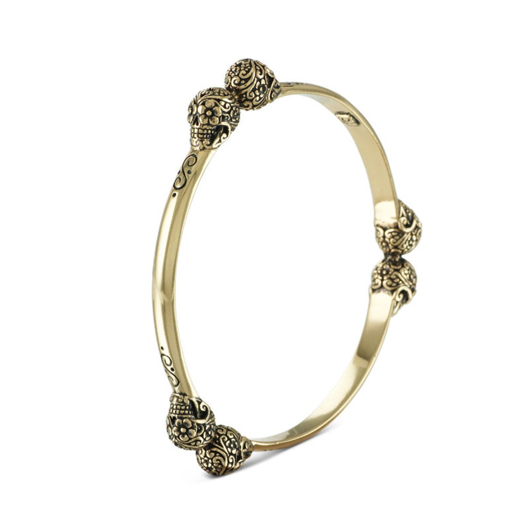 Day of the Dead Skull Bangle - Bronze Sugar Skull Bangle - Bronze Skull ...