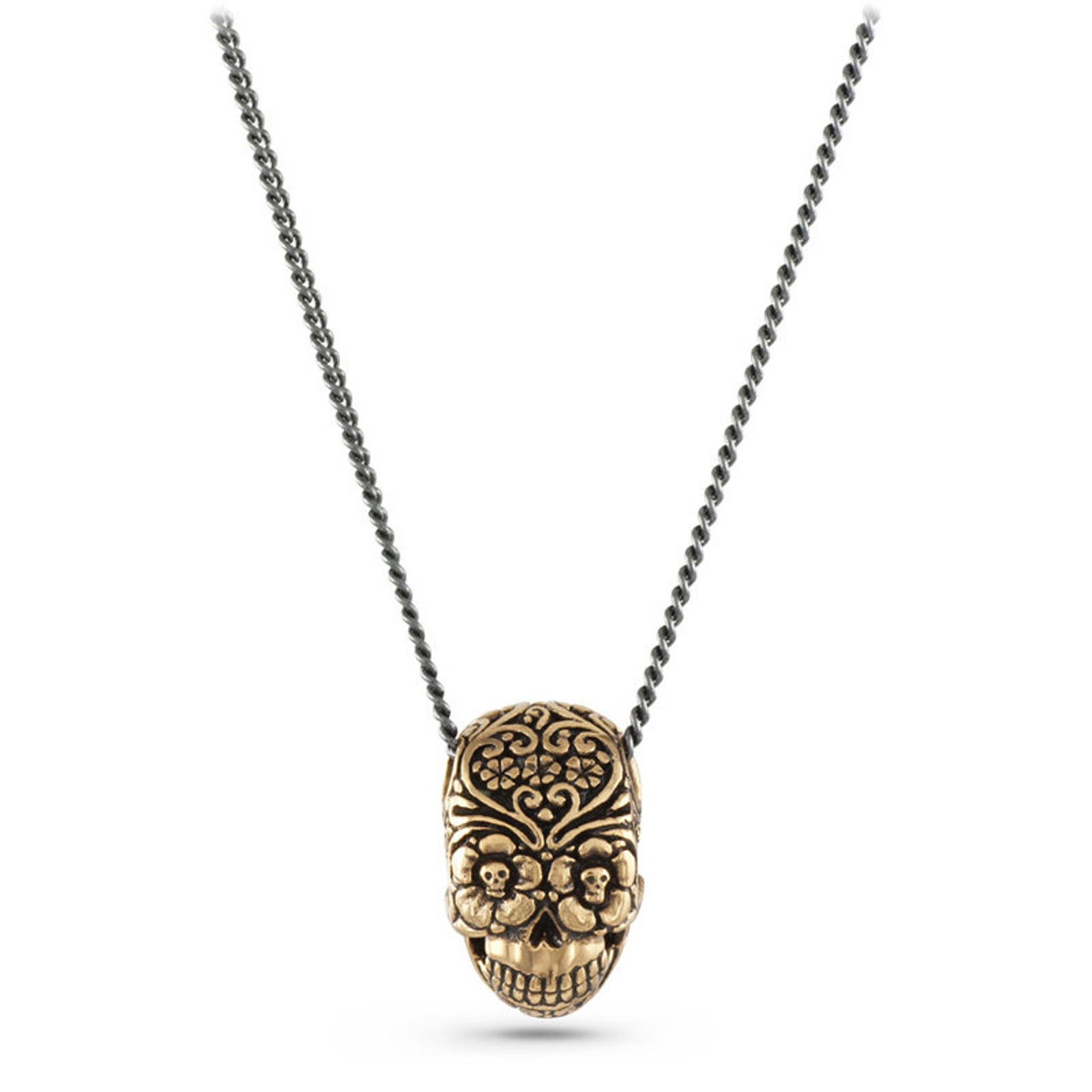 Sugar Skull Necklace Bronze Sugar Skull Pendant - Etsy