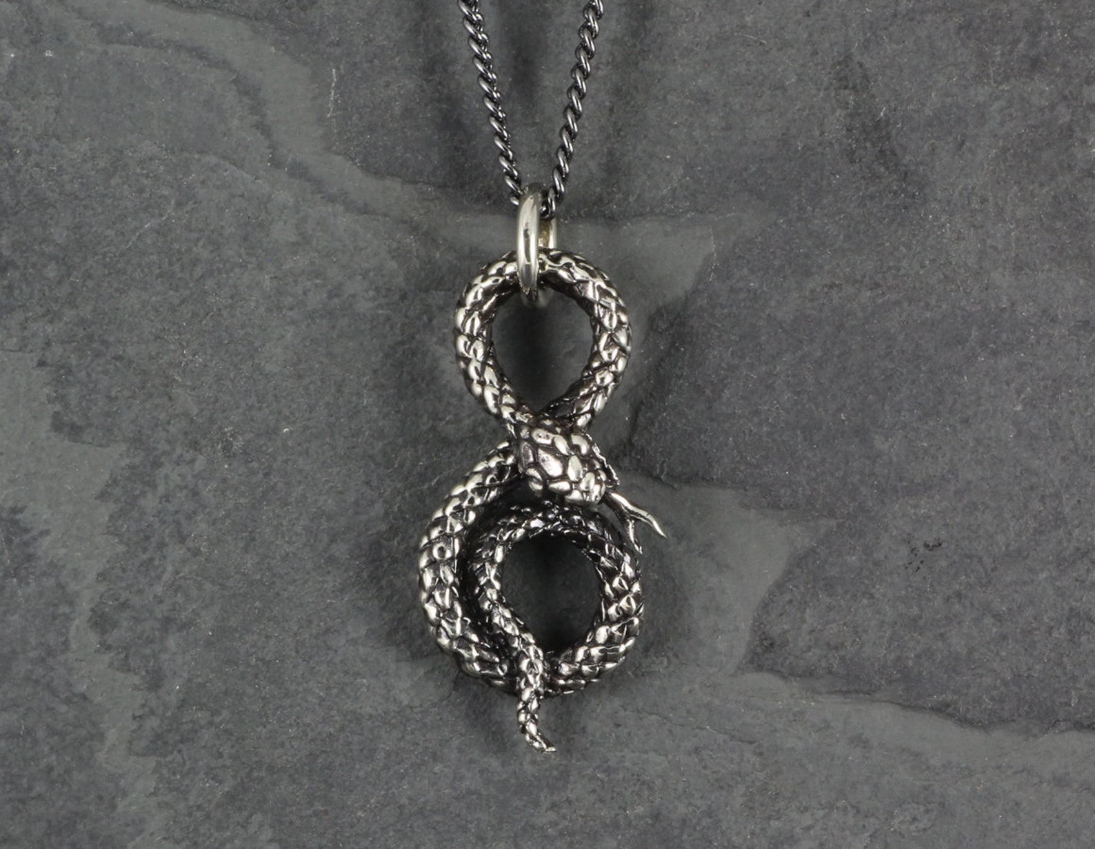 Snake Necklace - Antique Silver Coiled Snake Pendant - Spiral Snake ...