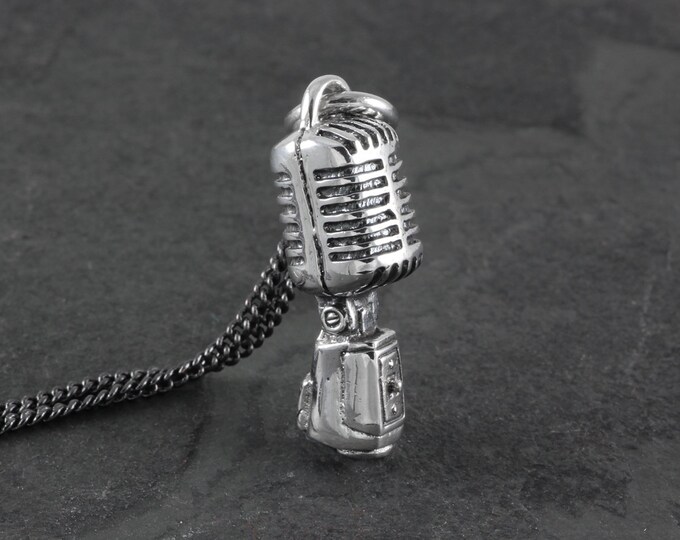 Microphone Necklace - Sterling Silver Microphone Pendant - Etsy