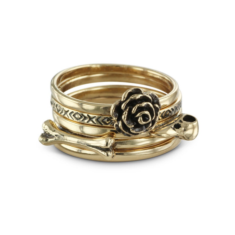 Raven Skull Stacking Ring - Bronze Bird Skull Stacking Ring - Etsy