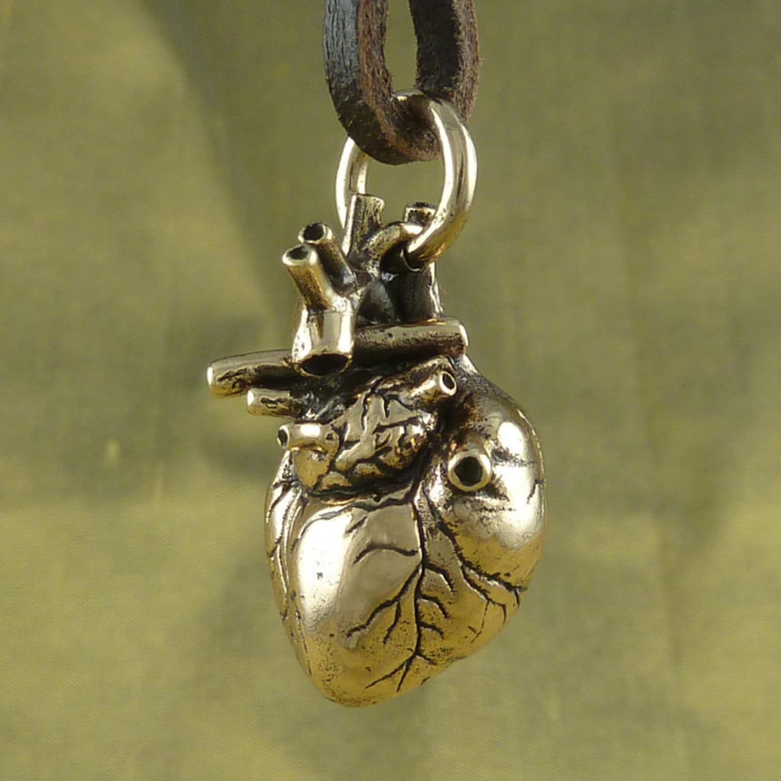 Human Heart Necklace Bronze Anatomical Heart Pendant on - Etsy