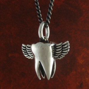 Tooth Necklace - Antique Silver Flying Tooth Pendant - the Lucky Tooth ...