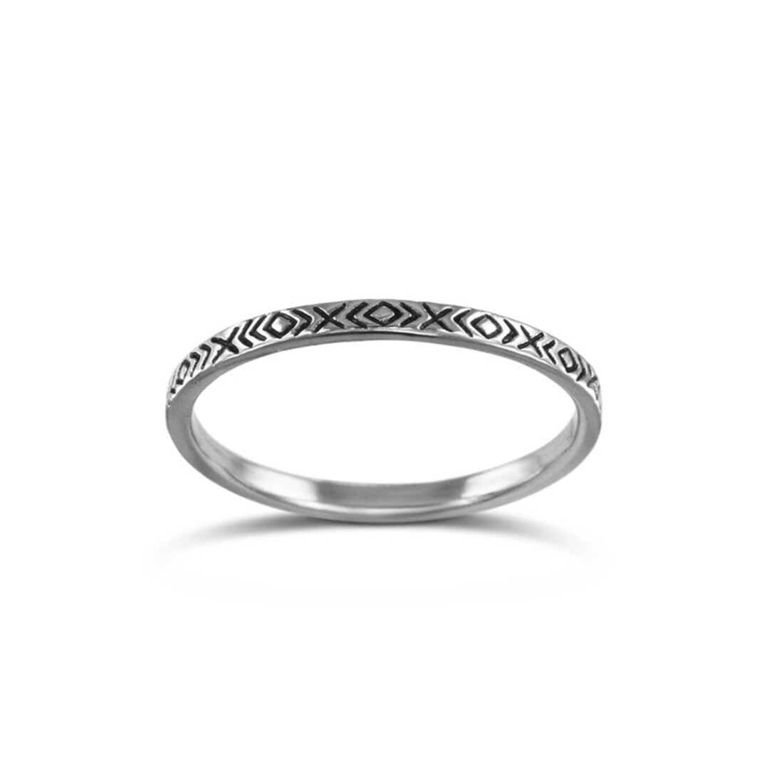 Patterned Stacking Ring - Antique Silver Geometric Patterned Stackable ...