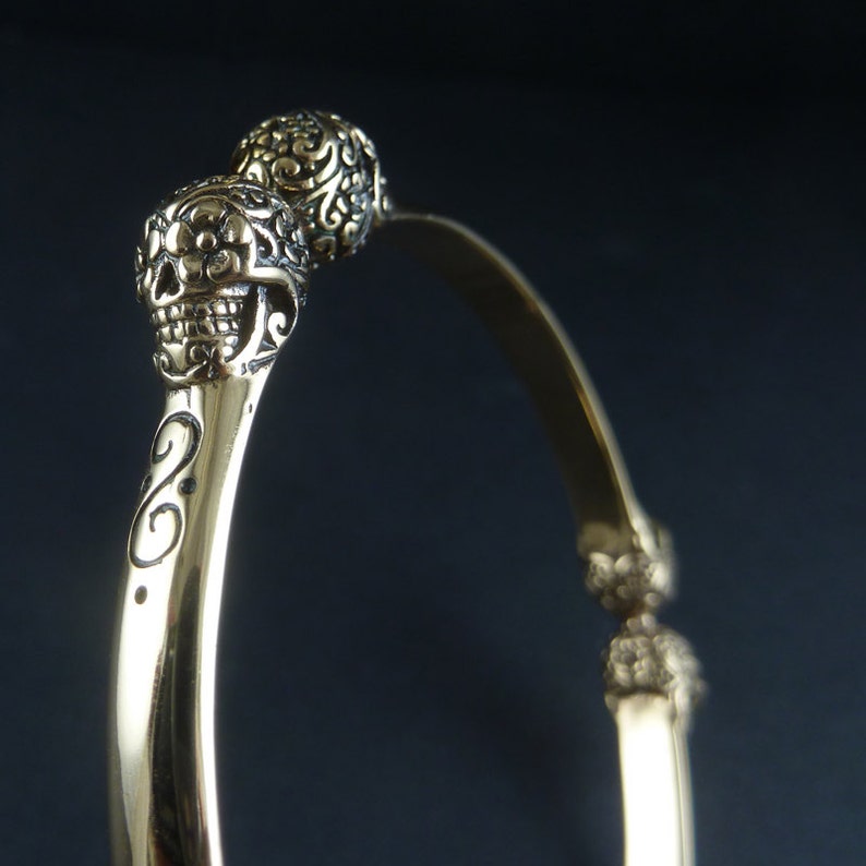 Day of the Dead Skull Bangle - Bronze Sugar Skull Bangle - Bronze Skull ...