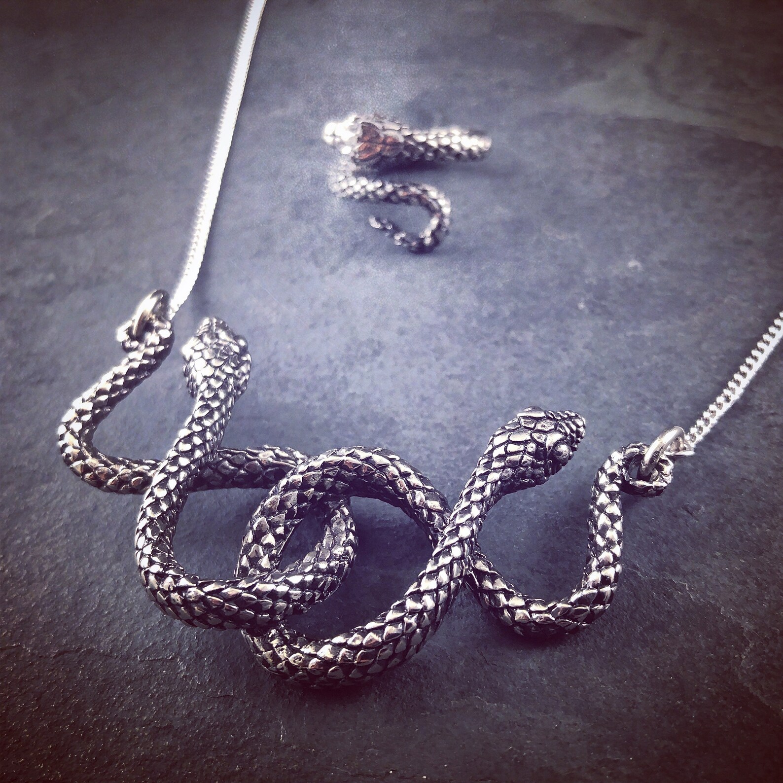 Snake Necklace Antique Silver Double Snake Necklace Medusa - Etsy
