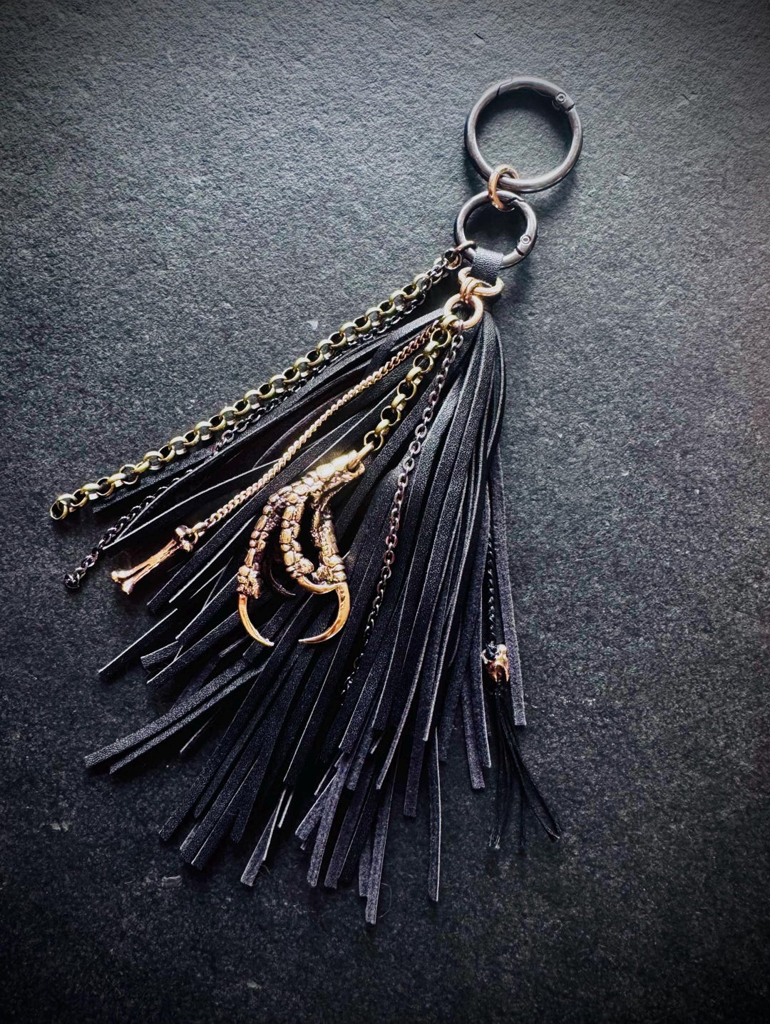 Tassel Keychain With Bronze Crow Claw & Bone - Faux Leather Bag ...