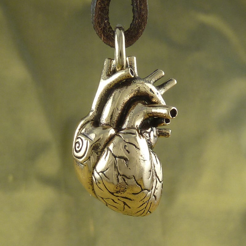Human Heart Necklace Bronze Anatomical Heart Pendant on | Etsy