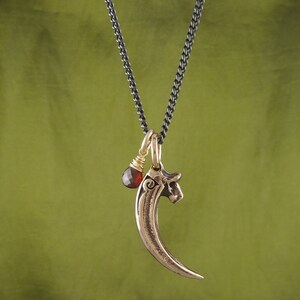 Raven Talon & Garnet Necklace - Bronze Raven Talon With Gold-filled ...