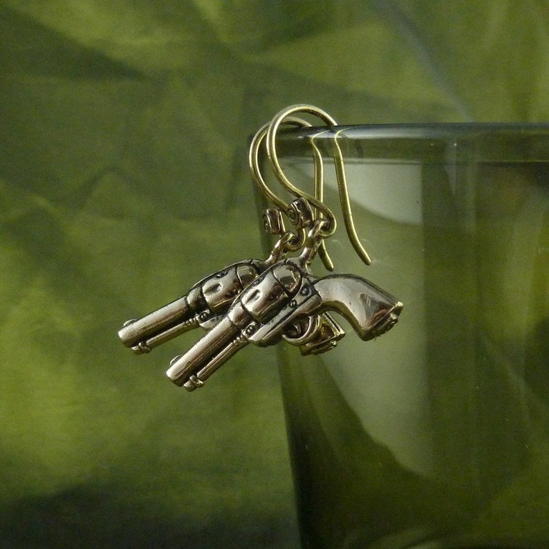Gun Earrings - Bronze Pistol Earrings - Etsy