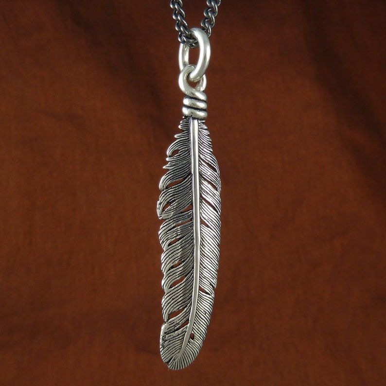 Silver Feather Necklace - Antique Silver Feather Pendant - Feather ...